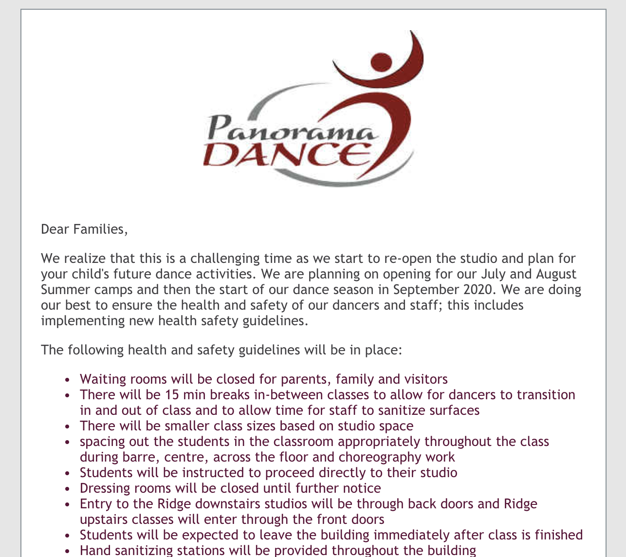 Newsletters | Panorama School of Dance
